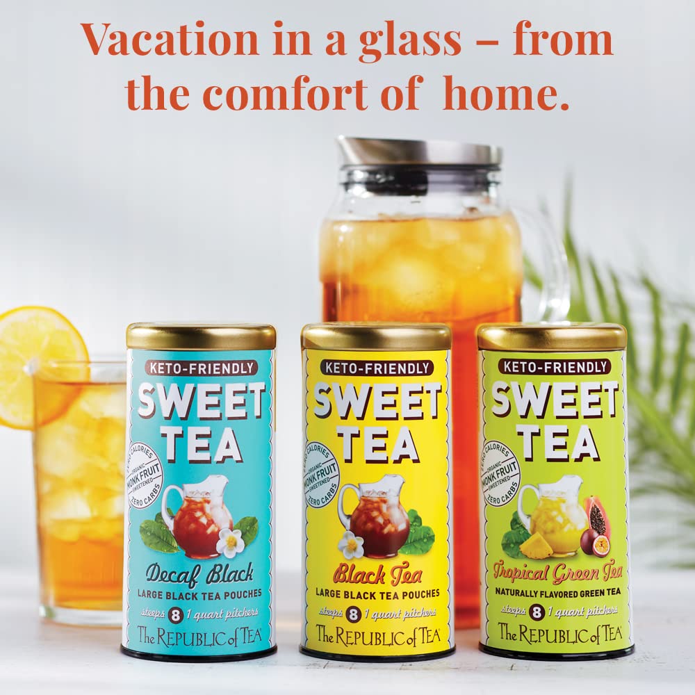 The Republic of Tea β Keto-Friendly Sweet Iced Black Tea, 8 Large Quart-Sized Iced Tea Pouches, Naturally Caffeinated