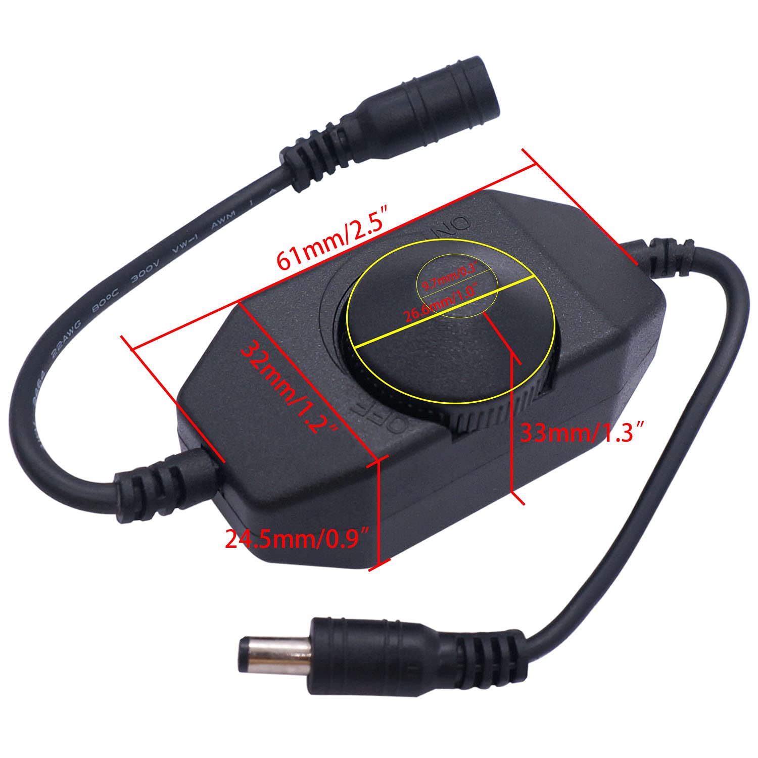 weideer 2Pcs DC12V-24V LED Strip Lights Dimmer Switch PWM Rotary Dimmer Controller Inline Dimmer Switch for LED String Lights Christmas Lights Black K-018-BK