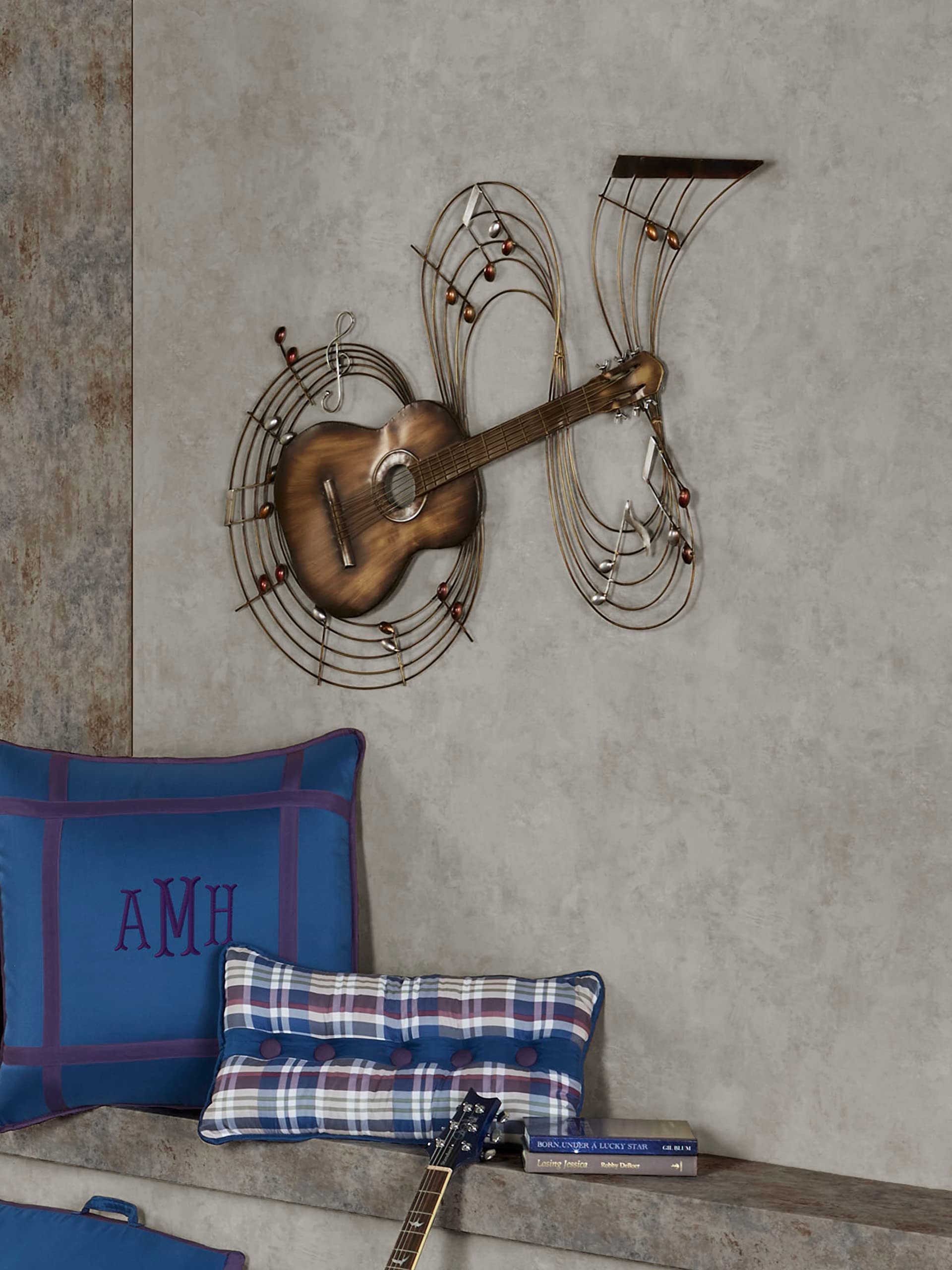 Touch of Class Within The Music Guitar Metal Wall Art - Brushed Bronze - Lines of Musical Notes in Shades of Copper and Silver - Hanging Music Decor Sculptures for Studio