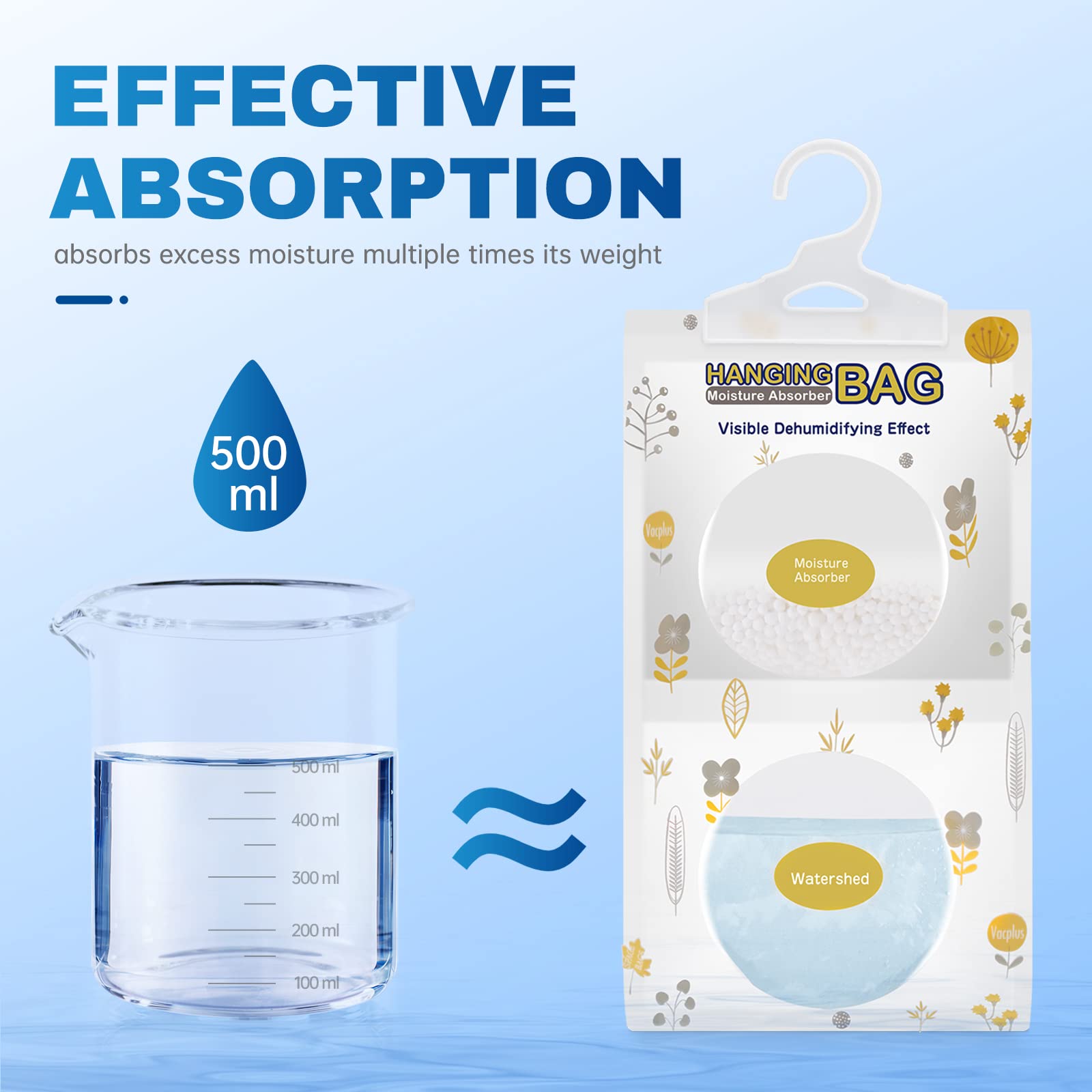 Vacplus Moisture Absorber Packets, Fragrance Free(10 Pack), Humidity Packs, Hanging Closet Dehumidifier Bags, Desiccant 9.8OZ