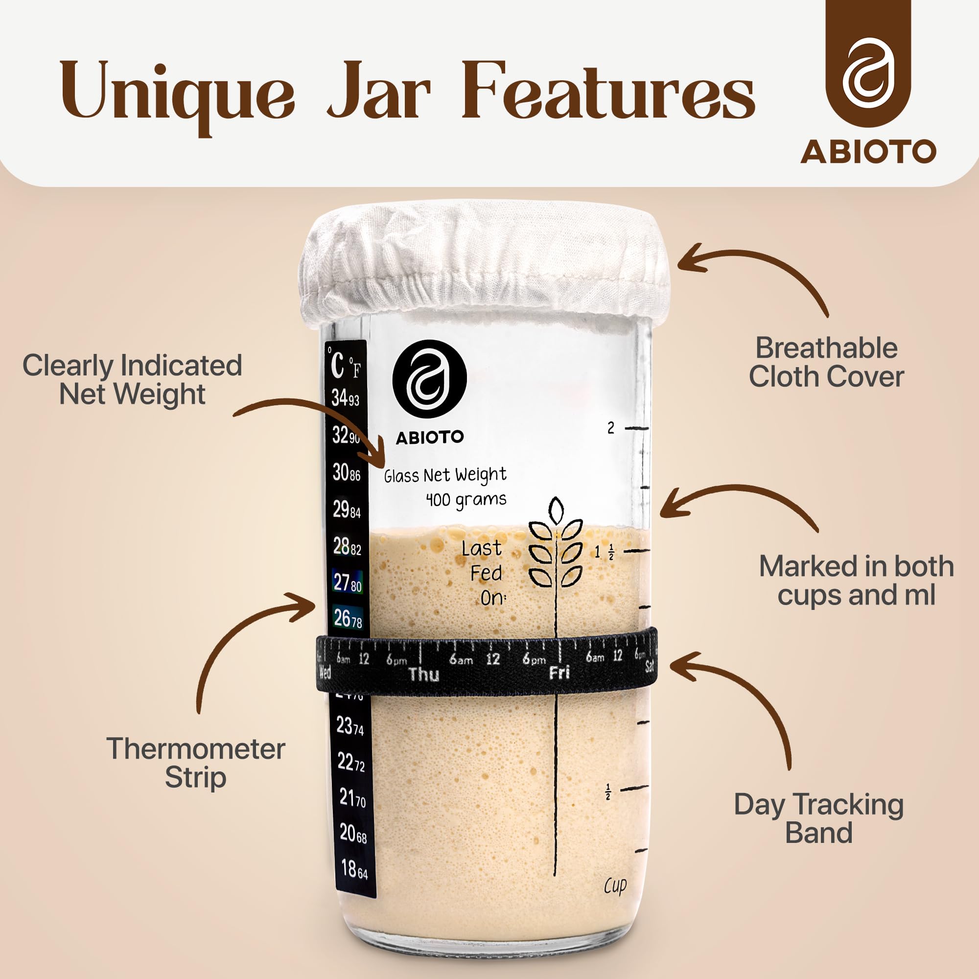 Sourdough Starter Kit, Includes 24 oz Sourdough Starter Jar with Metallic Lid, Silicone Spatula, Feeding Tracker, Extra Thermometer Strips & Breathable Covers β A Perfect Sourdough Bread Starter Kit