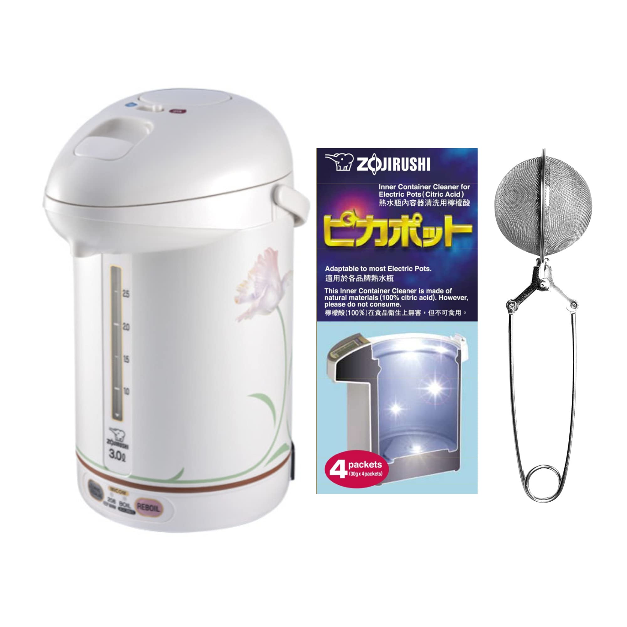 Zojirushi CW-PZC22FC Micom Super Boiler with Tea Infuser and 4 Packs of Descaling Agent Bundle (3 Items)