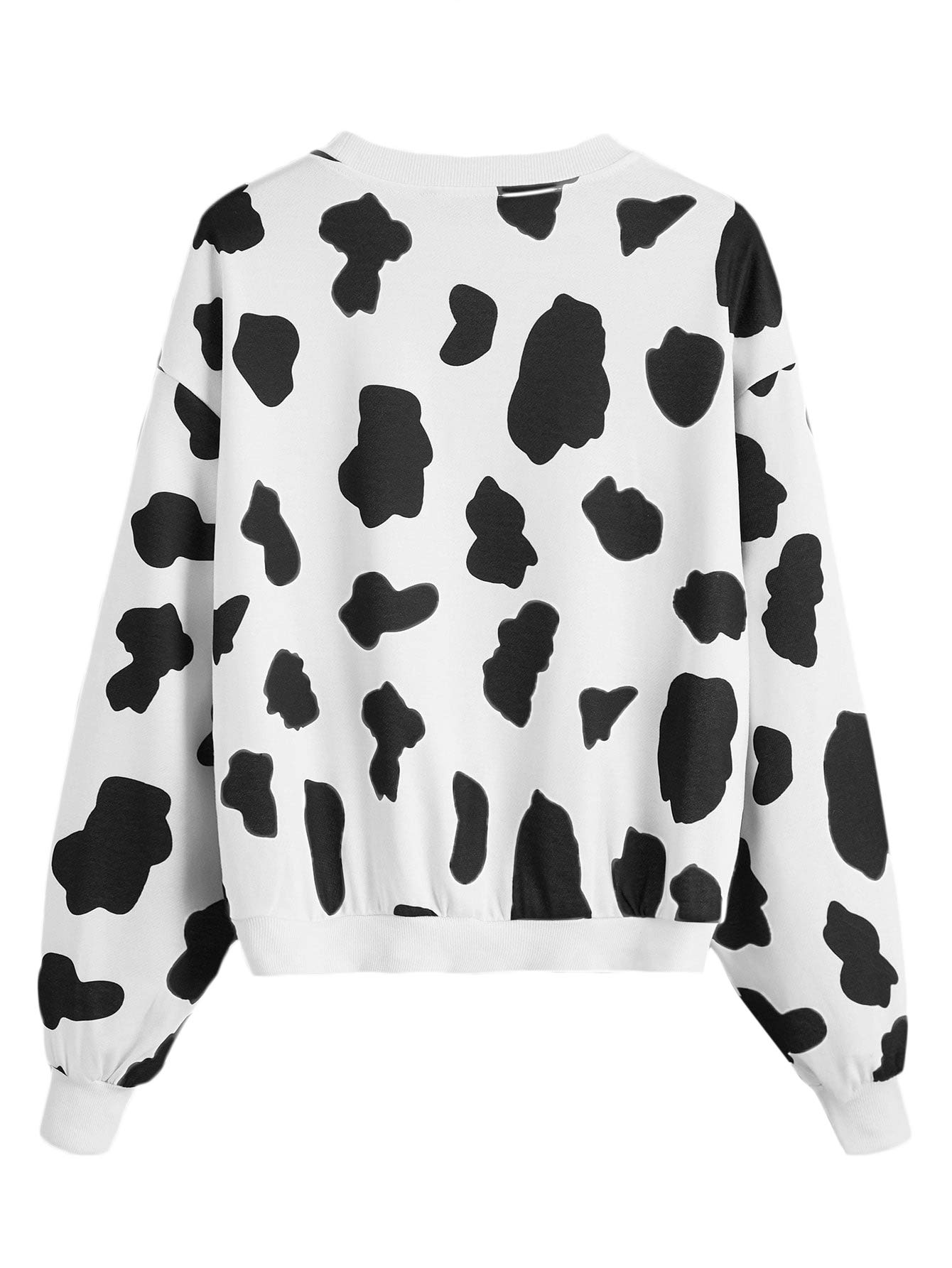 Verdusa Women's Long Sleeve Cow Print Drop Shoulder Pullover Sweatshirt Top Black&White L