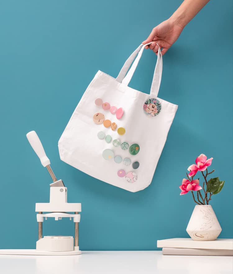 We R Memory Keepers, Button Press Bundle, includes Button Press, Small, Medium, Large Press Insert and Cutting Insert, 30 Buttons, 30 Foam Stickers, Make Pins, Buttons, Badges, Keychains and More
