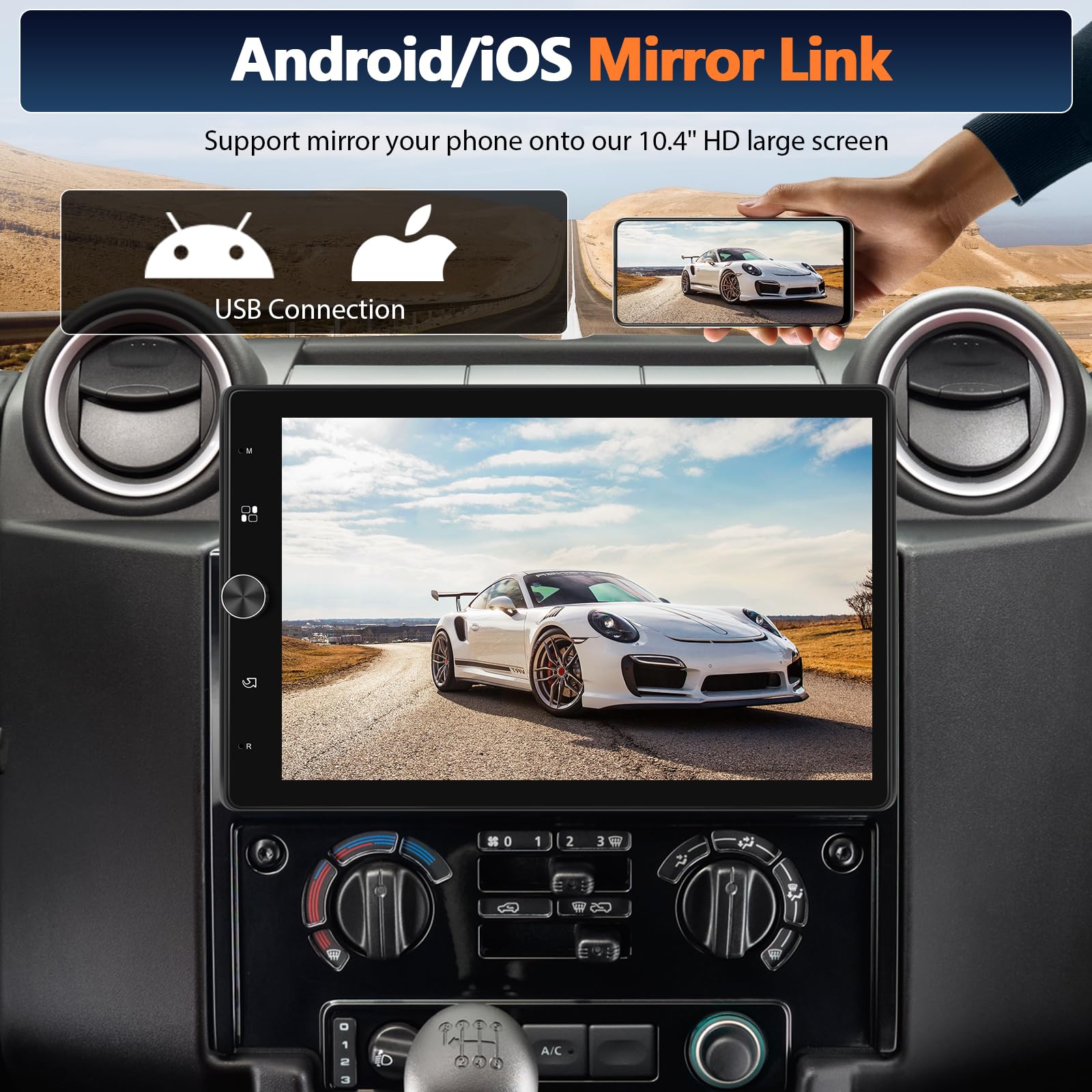 Single Din Apple Carplay Car Stereo with Android Auto, 10.4β Rotatable Vertical Touchscreen Bluetooth Car Radio with Mirror Link | Voice Control | FM Radio | 16-band EQ | USB | TF | AUX+Backup Camera