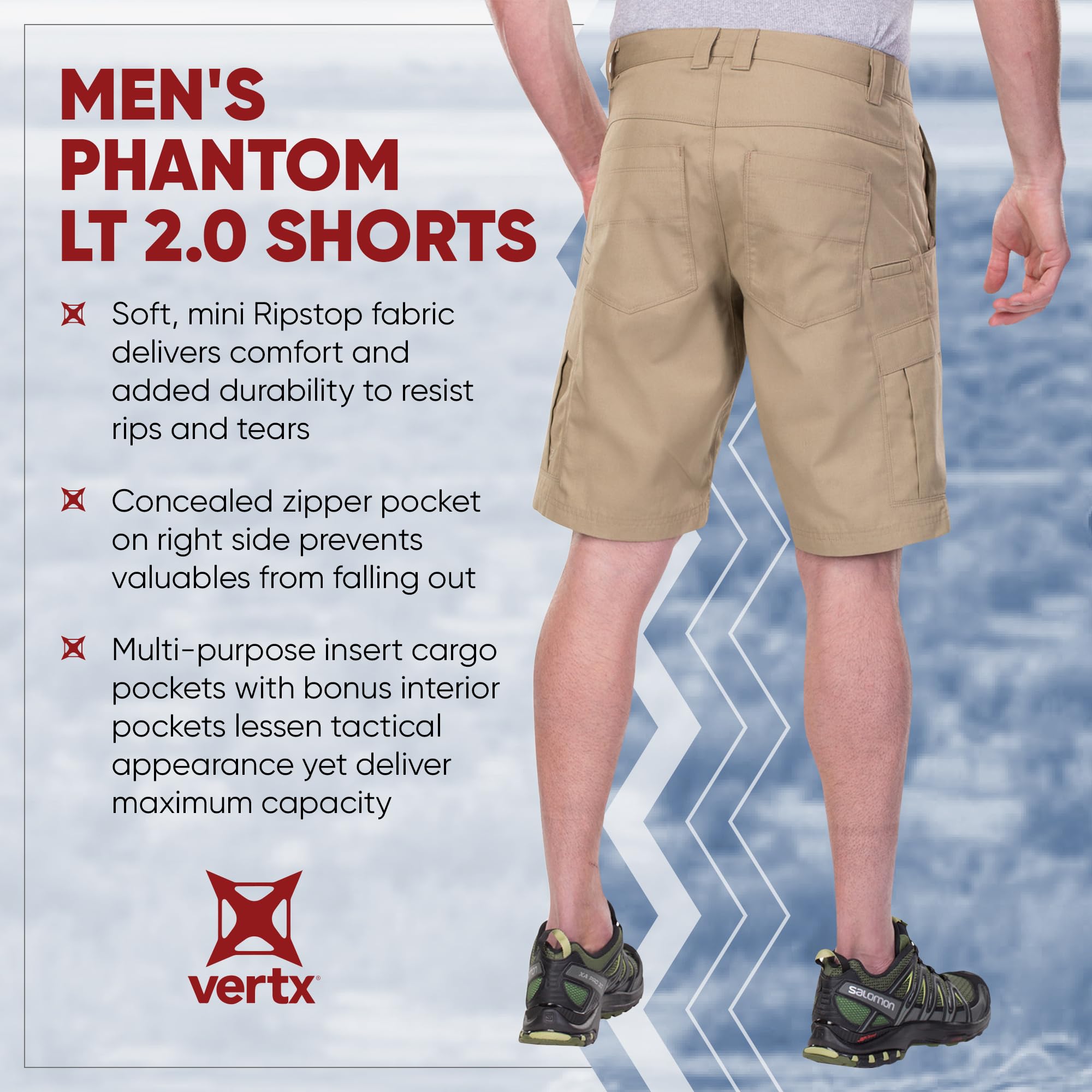 Vertx -VTX8031-DT-32-REG - Phantom LT 2.0 65% POLY/35% Cotton Ripstop Men’S Shorts Desert Tan