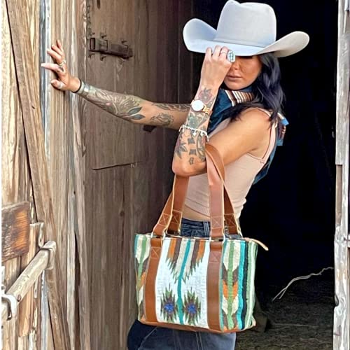 Southwestern Handwoven Wool Leather Boho Tote Purse Western Handbag (Aspen)
