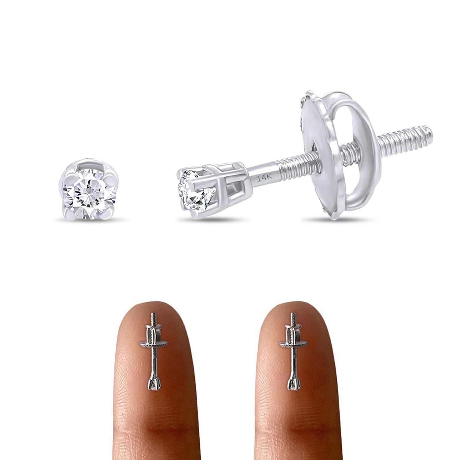 VERY VERY Small Miniscule 0.04CTTW Round Natural Diamond Stud (IGI Certified 0.70 ct & up) Plus Quality Screw Back Earrings in 14k Solid White Gold, 0.04 Ctw - 2.00 Ctw)