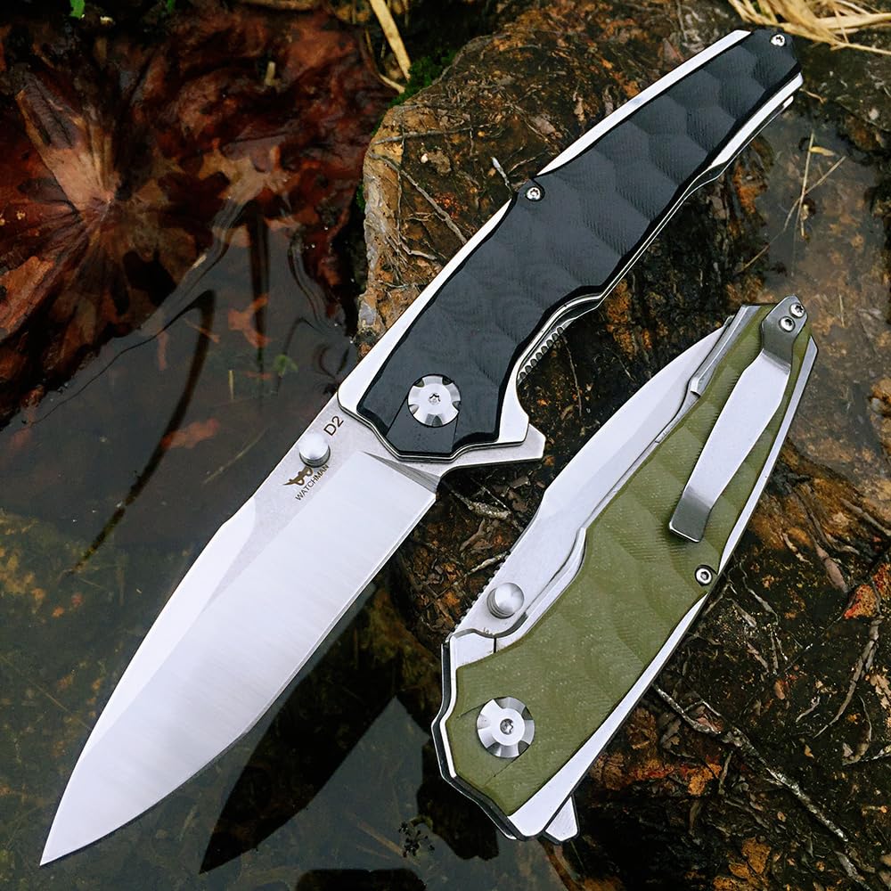WATCHMAN W102 9.06 inches Tactical Knives Hunting Camping D2 Strong Folding Knife (Black)