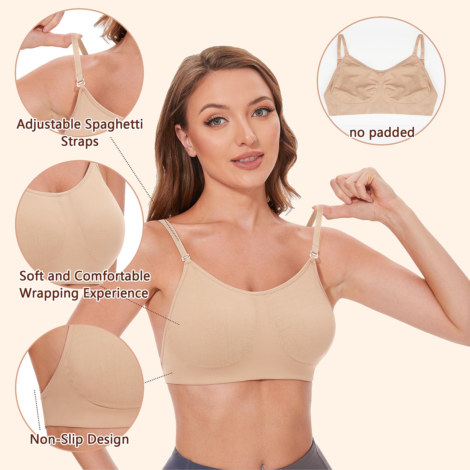 Stelle Womens Clear Strap Bra Wireless Invisible Dance Bra Backless Low Back Bra No Sponge with Convertible Straps (Nude-Old,L-Old)