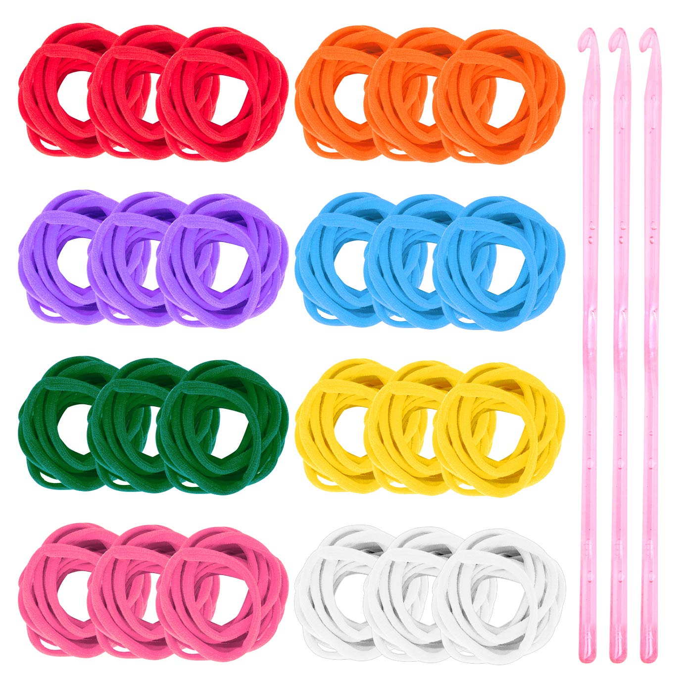 WXJ13 288 Pieces Loom Potholder Loops Weaving Loom Loops 7 Inch Weaving Craft Loops with 3 Pieces Crochet Hook for DIY Crafts Supplies