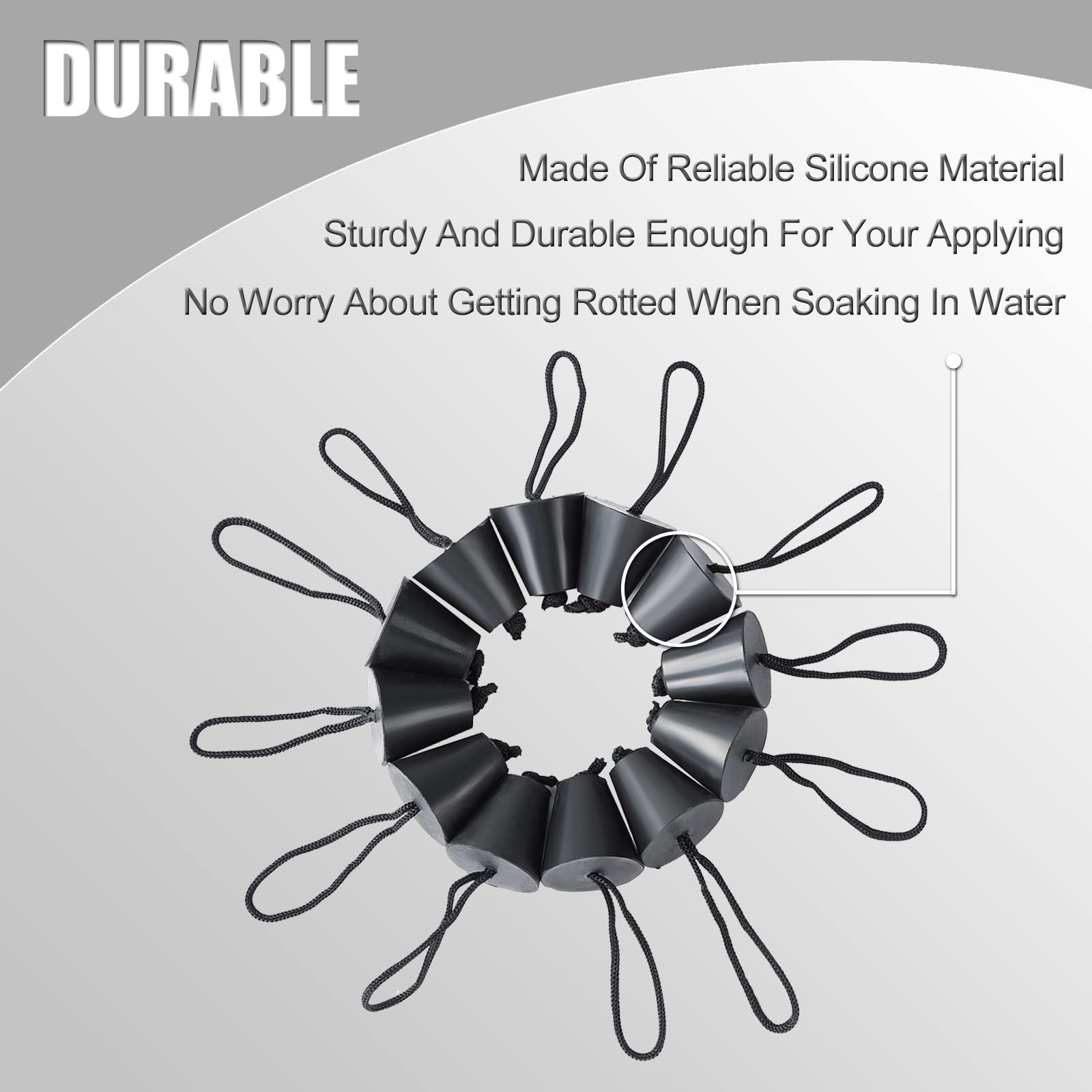 weyleity 12 Pieces Kayak Scupper Plugs Kit Universal Silicone Scupper Plugs for Kayak Drain Holes Stopper Bung with Lanyard Lifetime Kayak Accessories(Black)