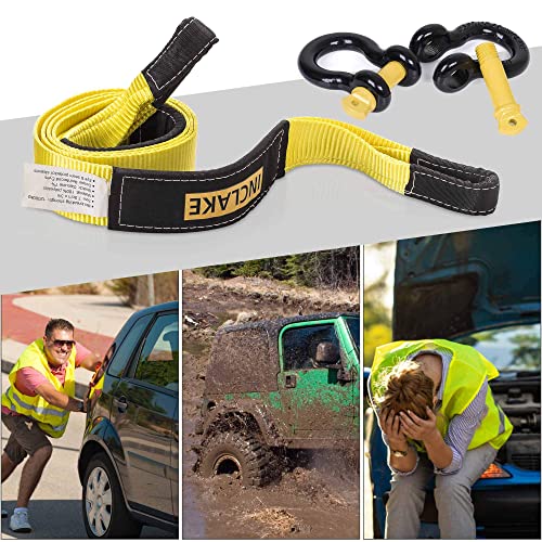 Tow Strap Recovery Kit-3'' x 10ft (30,000 lbs. Break Strength) +3/4" D Ring Shackles (62,831 LBS Break Strength)(2pcs.)-Heavy Duty Recovery Kit -Off Road Towing Accessory for Jeeps & Trucks Yellow