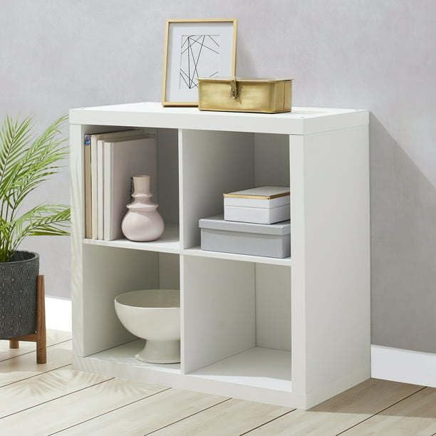 wenyuyu 4-Cube Storage Organizer Freestanding Bookcase Modern Bookshelf, Multipurpose Display Case Shelf for Living Room Study Home Office (White)
