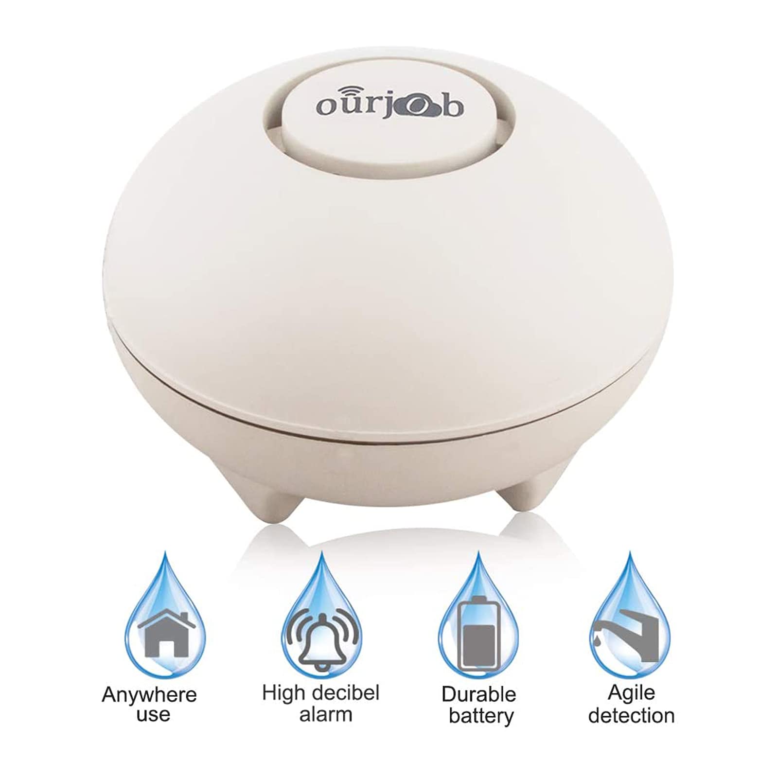 Water Leak Detector -Ourjob Water Alarm Surveillance Systems Water Detectors for Home Security, Kitchen,Bathroom, Basement (3 Pack)
