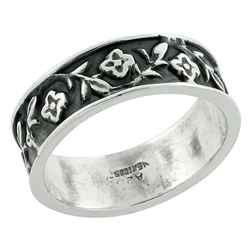 Sterling Silver Floral Design Ring 5/16 inch, Size 10
