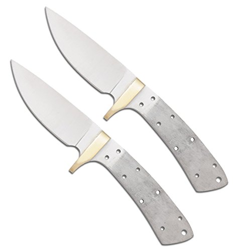 Whole Earth Supply (Set of 2) CUSTOM BLANK Knives Knife Blade Drop Point 6 1/2in w/Brass Guard Bolster BL013