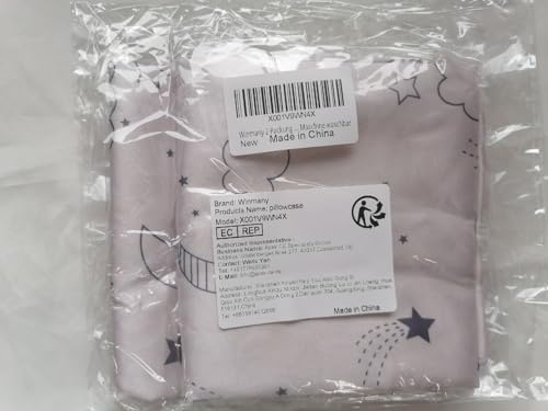 Winmany 2 Pack Toddler Pillow Cases Baby Silk Satin Pillowcases 49 x 36cm Cot Bed Envelope Pillow Cover kids Soft Travel Pillow Pair Cases for Boys Girls Machine Washable (Beige Cloud Moon)