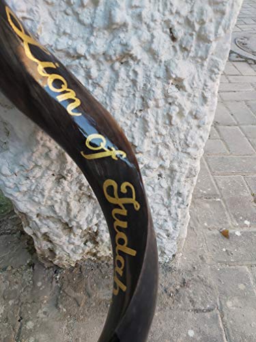Shofar Yemenite Kudu Horn 38''+ with Sterling Silver Plated + 3D Decorated of - Lion of judah - Authentic Curved Made In Israel