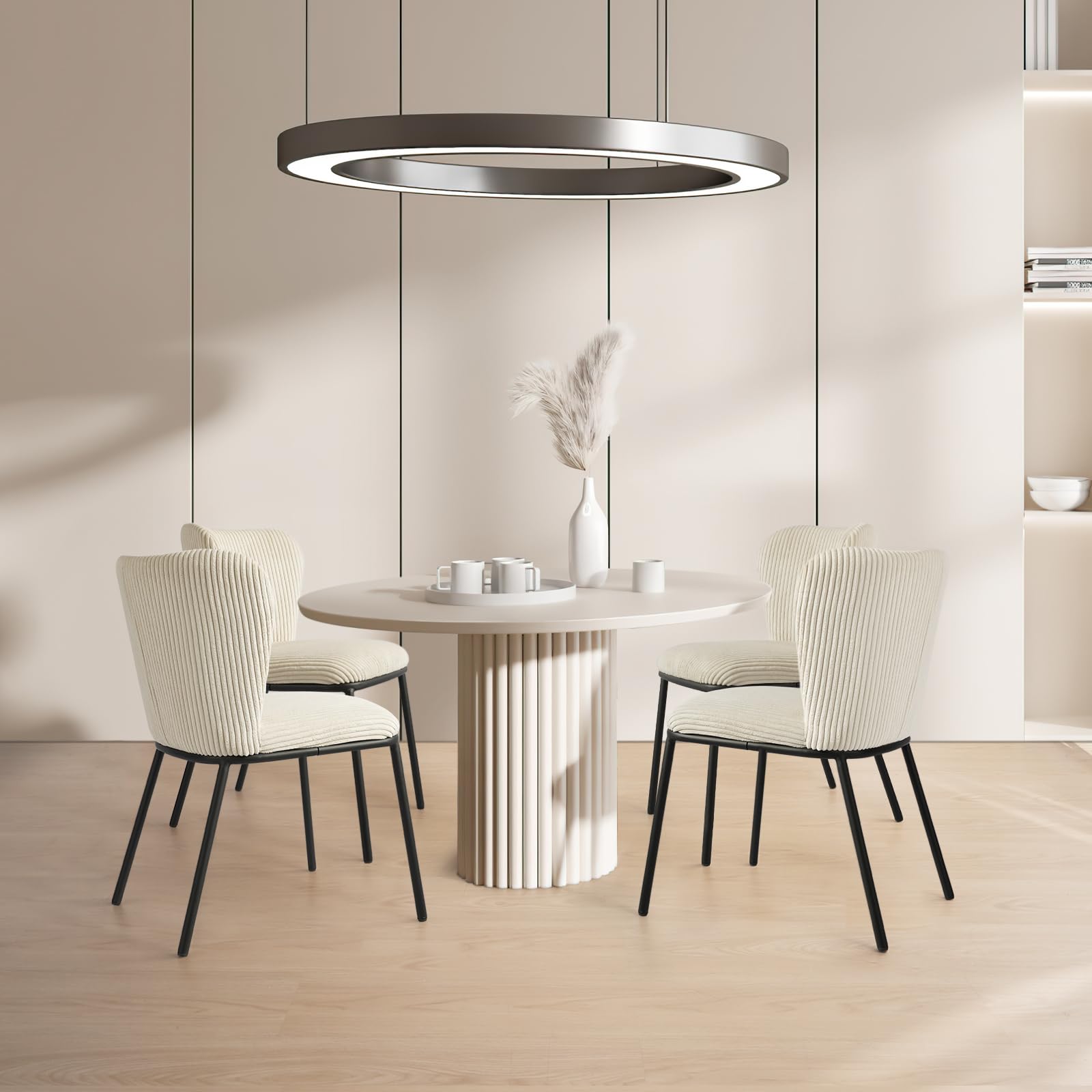 SIMTONAL Dining Room Chairs Set of 4, Kitchen Chairs with Metal Legs, Beige