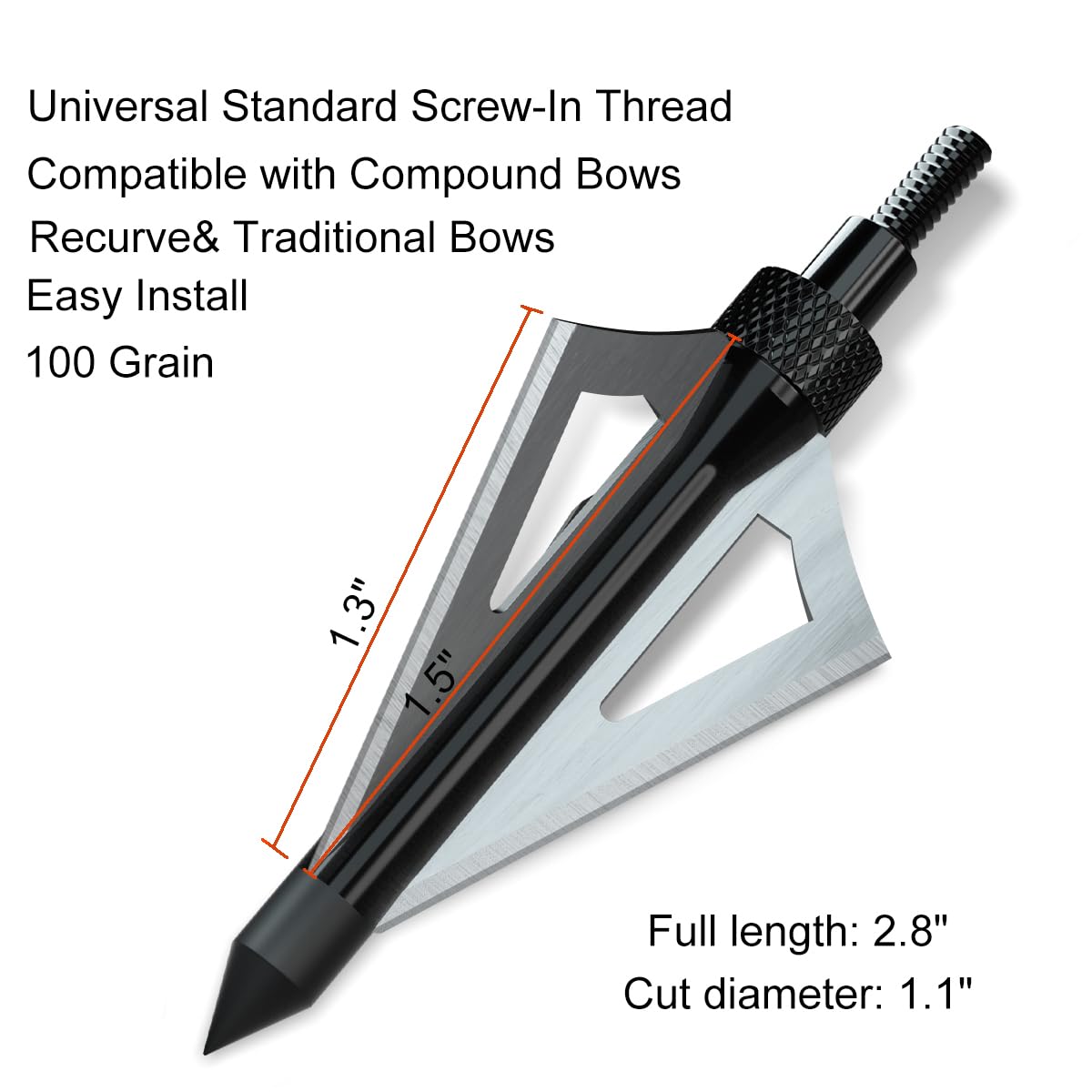 Sinbadteck Hunting Broadheads, 12PCS 3 Blades Bowhunting Broadheads 100 Grain Archery Arrow Broadhead Compatible with Traditional Bows and Compound Bows (Black)
