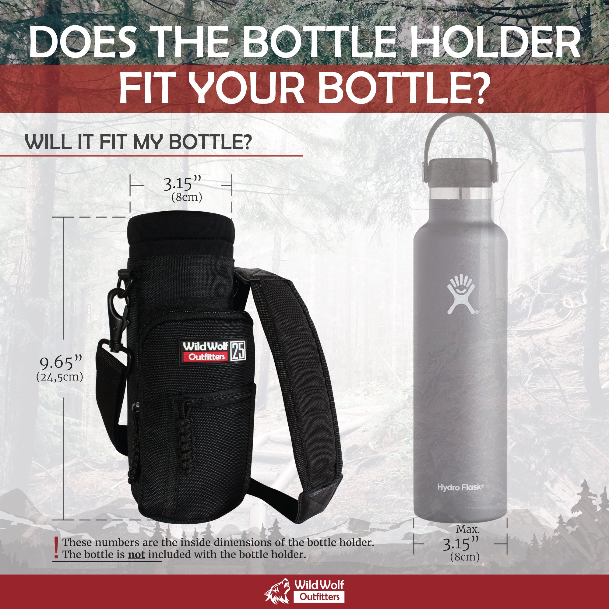 Wild Wolf Outfitters - #1 Best Water Bottle Holder for 25 oz Bottles - Carry, Protect and Insulate Your Flask with This Carrier w/ 2 Pockets and an Adjustable Padded Shoulder Strap.