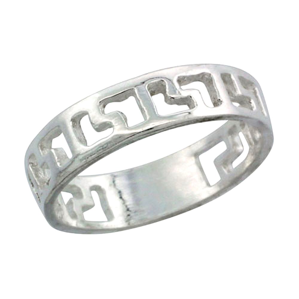 Sterling Silver Greek Key Ring Cut-out Pattern, 3/16 inch, size 5.5
