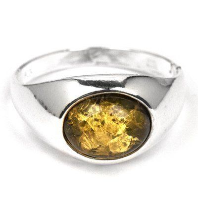 Sterling Silver Green Amber Oval Classis Ring