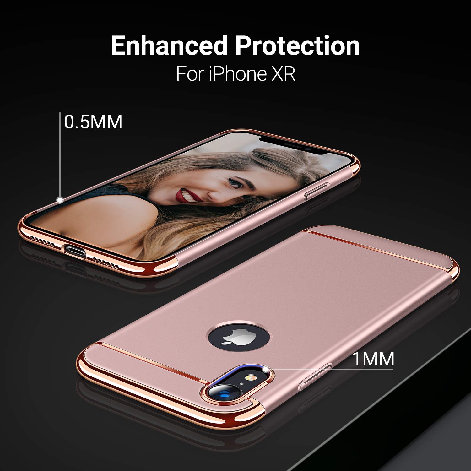 TORRAS Lock Series Designed for iPhone XR Case, 3-in-1 Luxury Hybrid Hard Plastic with Gold Trim Matte Finish Slim Thin Phone Case, Rose Gold