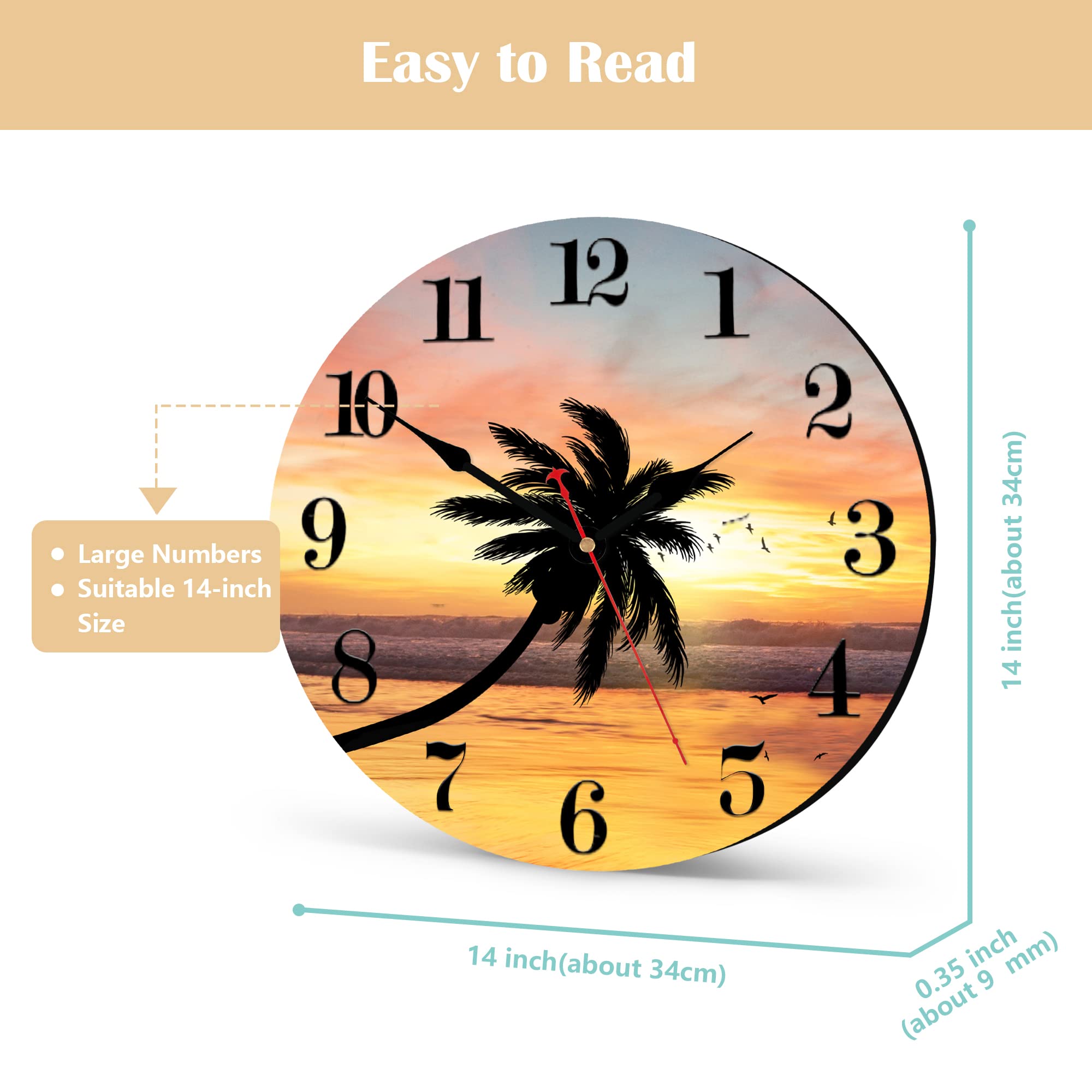 ShuaXin Home and Office Decoration Wood Wall Clock,14 Inch Ultra Big Numerals Modern Style Kitchen Wall Clock,Seascape Design Silent Quartz Wall Clock