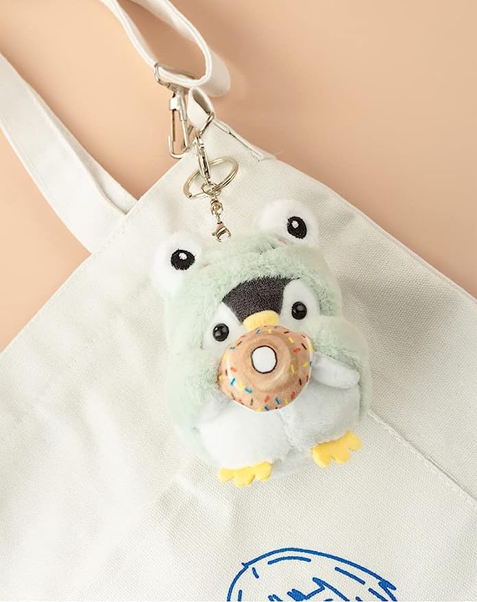 Tarieson Womens Cute Cosplay Donut Penguin Plush Pendant Keychains Keyring Gift Pendant Handbag Tote Girls Purse Backpack Decoration Accessories -Frog