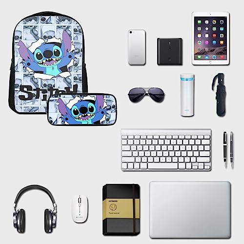 xfwevuz Backpack Pencil Case 2 Piece Set with 2 Cute Cartoon Pendants 16 Inch large Capacity Backpacks Lightweight Laptop