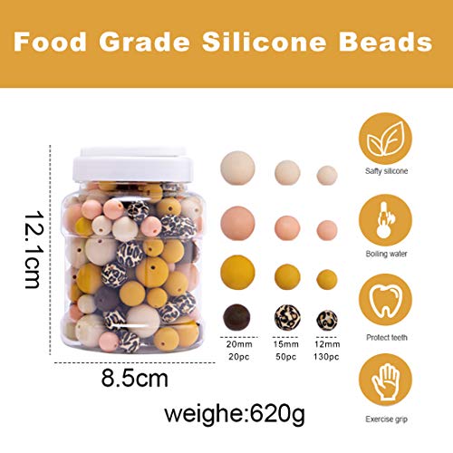 XGATML 200pcs Silicone Beads for DIY Set 3 Size of (12mm 15mm 20mm) Food Grade BPA Free Chewable Beads