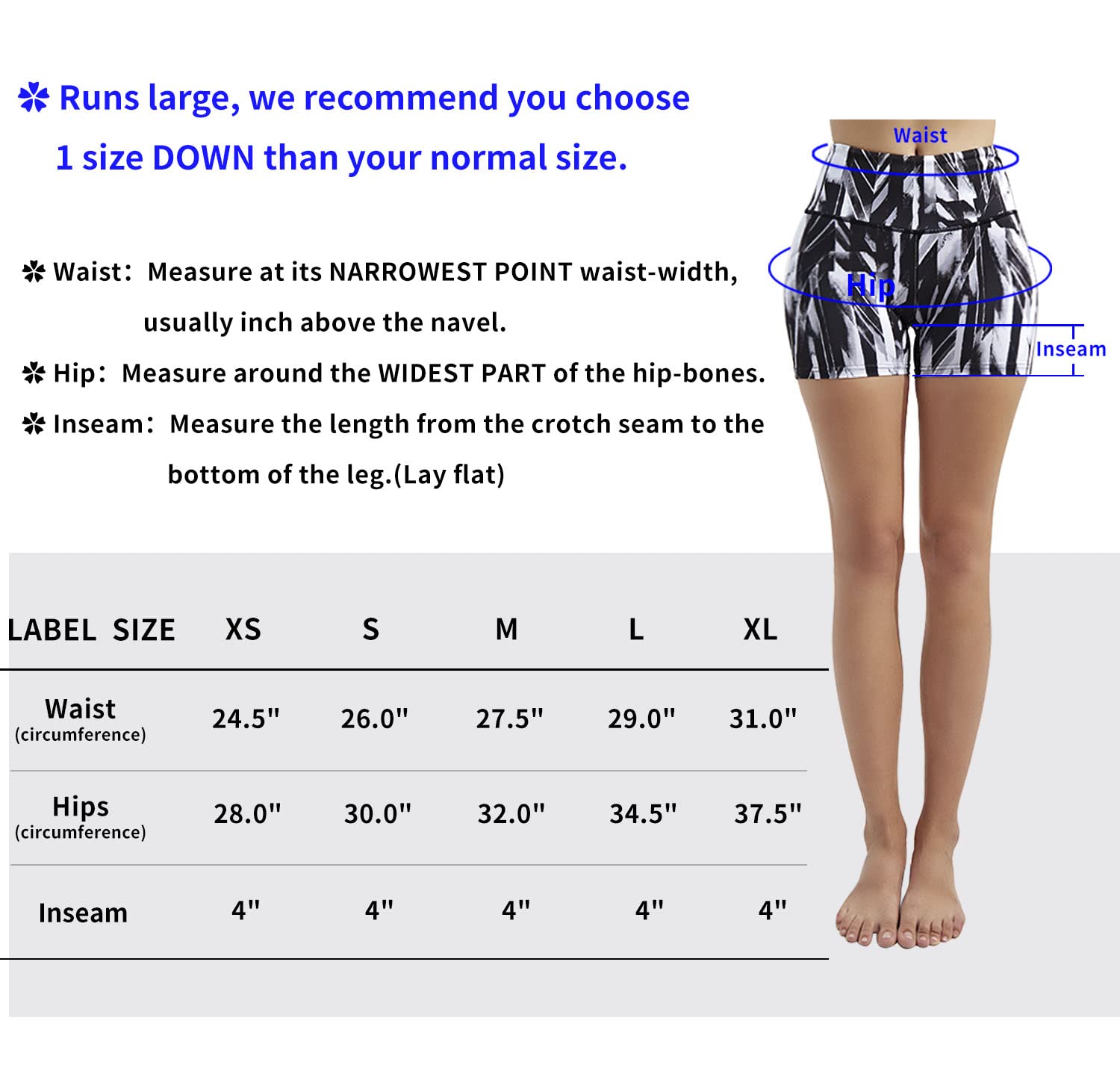 Zengjo High Wasited Workout Shorts Women Printed for Biker Volleyball Yoga 4 Inch(Black/Sky Blue,S)