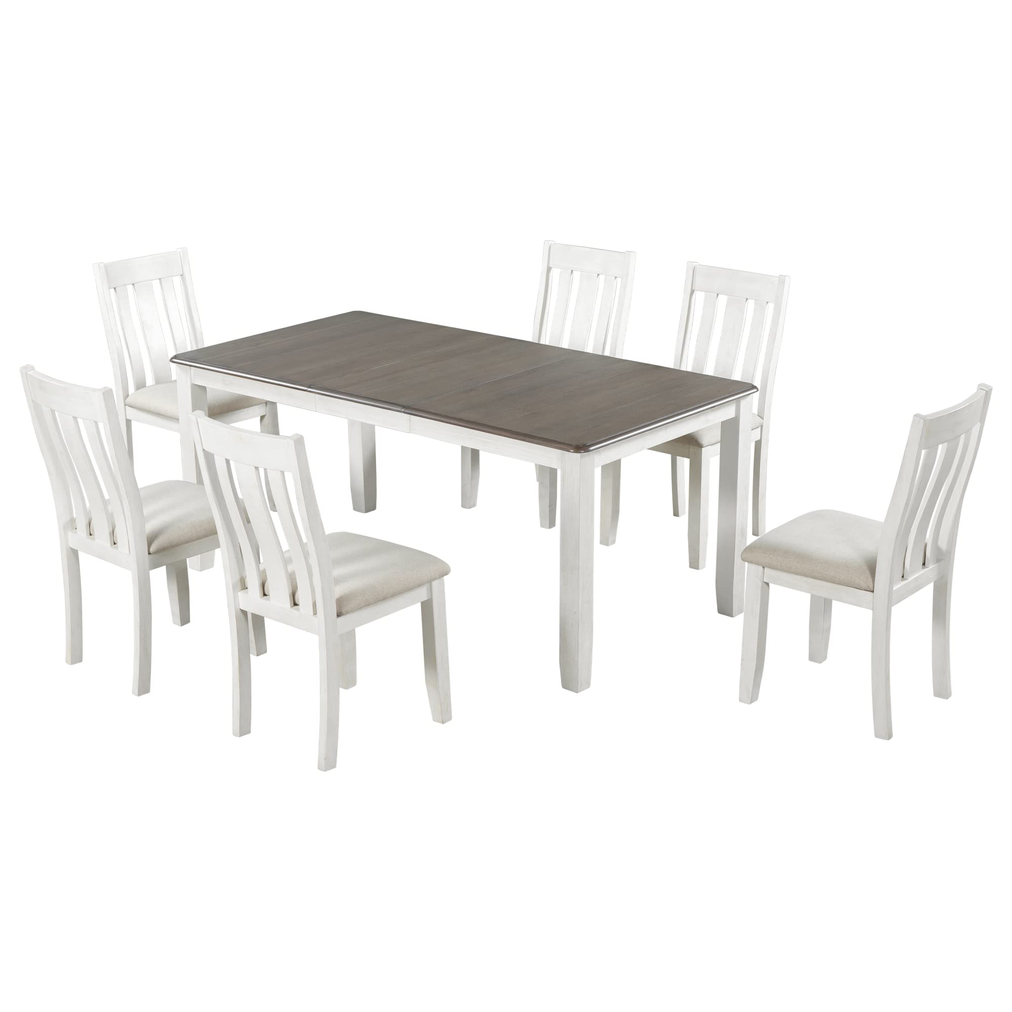 TARTOP Retro Style 7-Piece Dining Set Furniture with Extendable Table and 6 Upholstered Chairs,for Kitchen Dinette,Diningroom,Brown+White