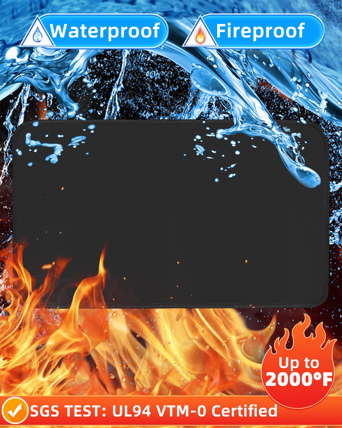 TOHONFOO 24" x 31" Grill Mat Fireproof for Outdoor Grill Protecting Prep Barbecue Table - Heat Resistant BBQ Tabletop Grilling Griddle Pad, Easy to Clean & Storage - Waterproof & Foldable, 1.2mm