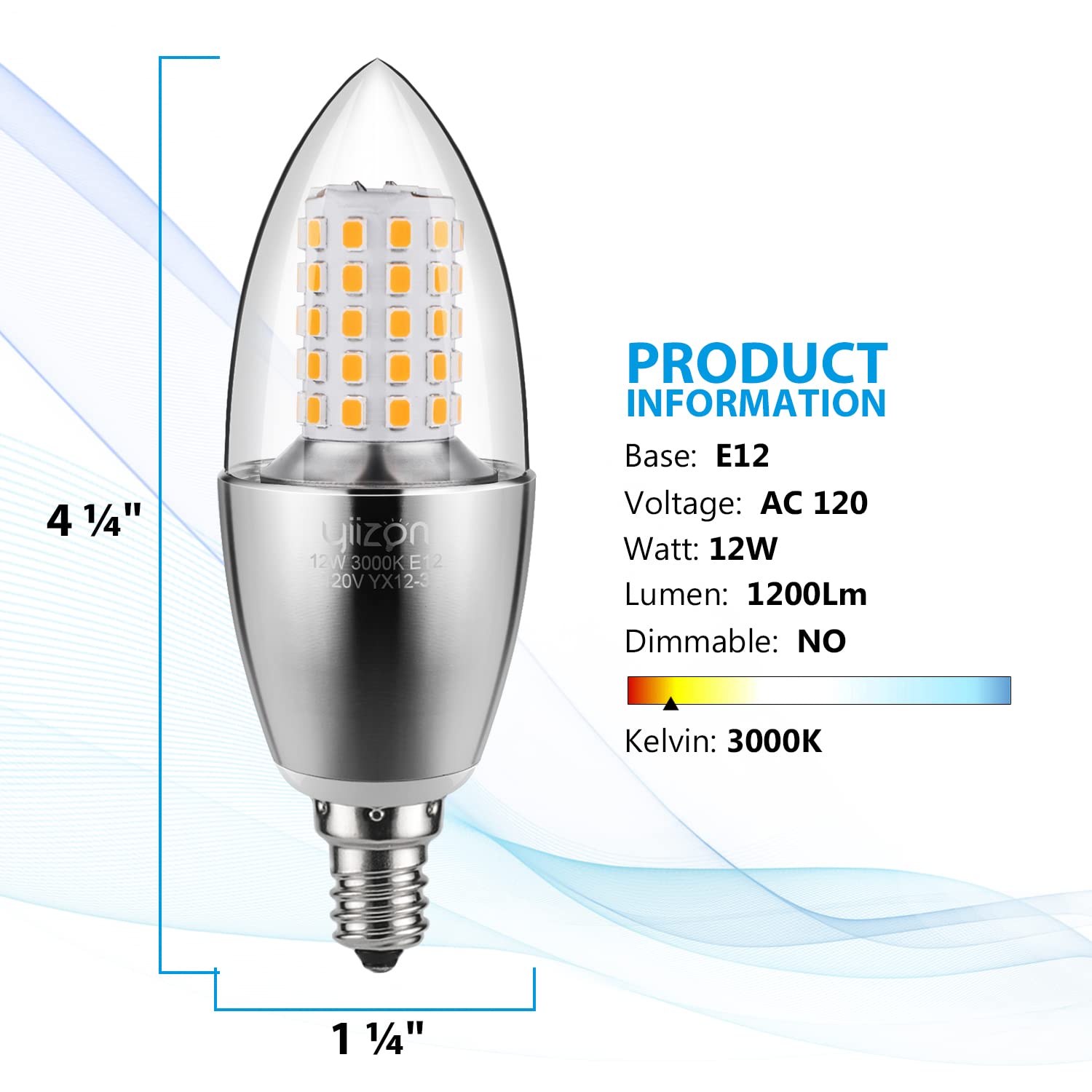 YIIZON E12 LED Corn Bulbs,12W LED Candelabra Light Bulbs 100 Watt Equivalent, 1200lm, Warm White 3000K LED Chandelier Bulbs, Decorative Candle, Non-Dimmable LED Lamp(4-Pack)