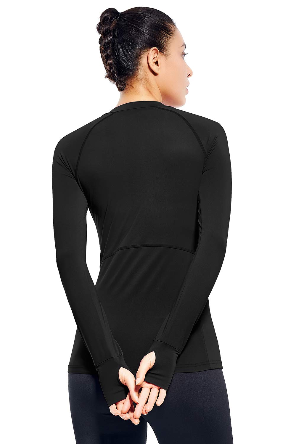 Zengjo Workout Long Sleeve Tops for Women Mock Neck Running Shirts with Thumb Holes(Black,S)