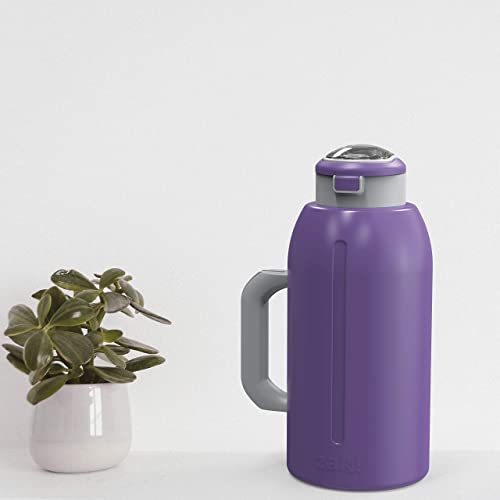 Zak Designs 64oz Genesis Double-Wall Vacuum-Insulated Stainless Steel Water Bottle with Easy-Open Button Lid and Built-In Carry Handle, Leak-Proof Design (64oz, Viola)