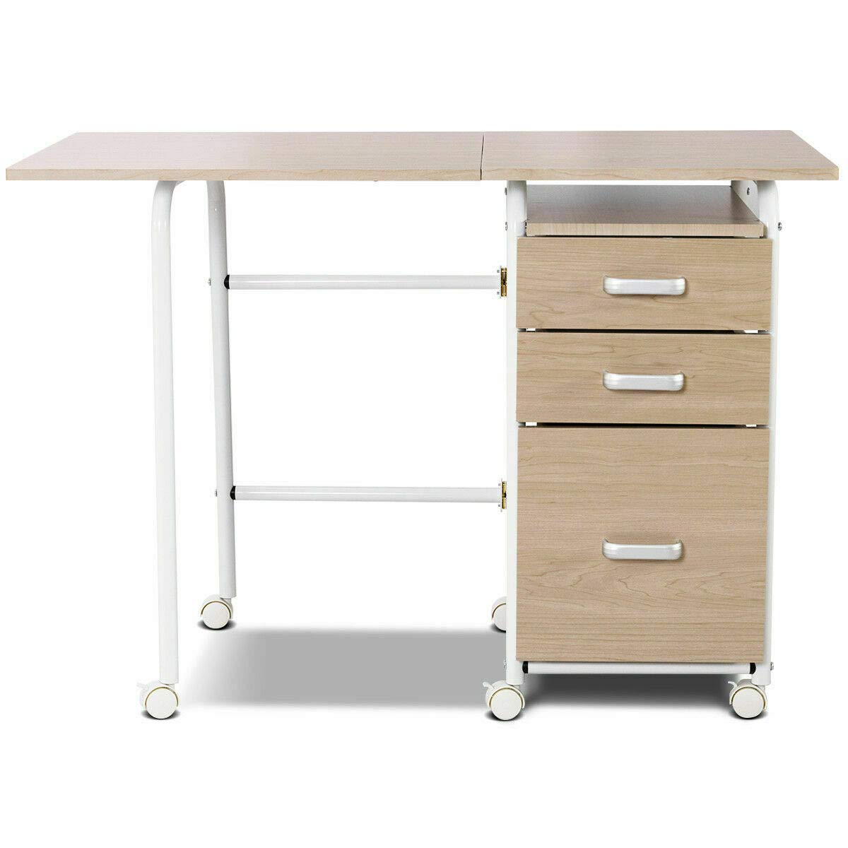 Wavecurl Folding Computer Laptop Desk Wheeled Home Office Furniture with 3 Drawers New