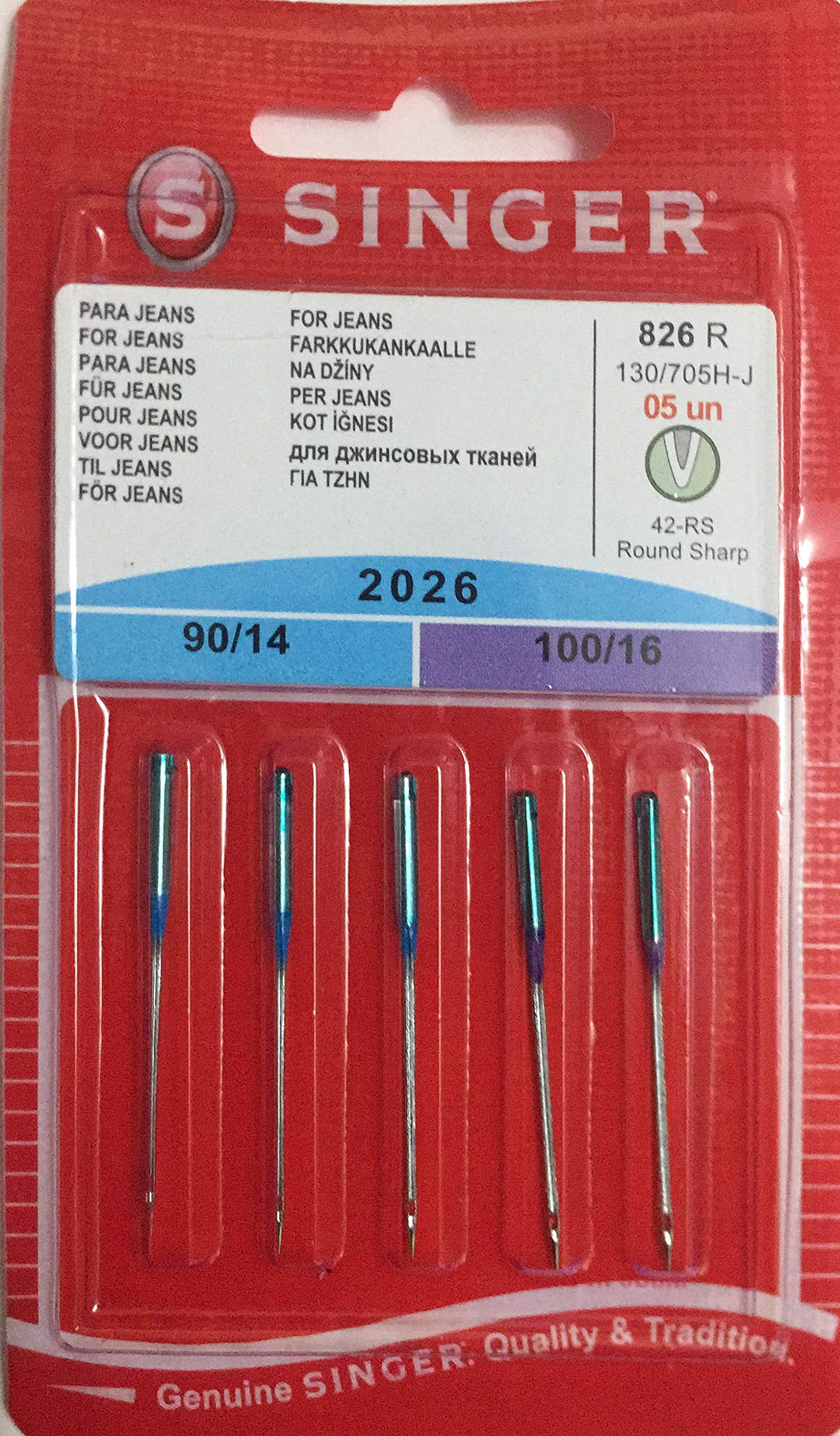 Singer Sewing Machine Needles for Jeans: Pack of 5 Needles #90 & #100