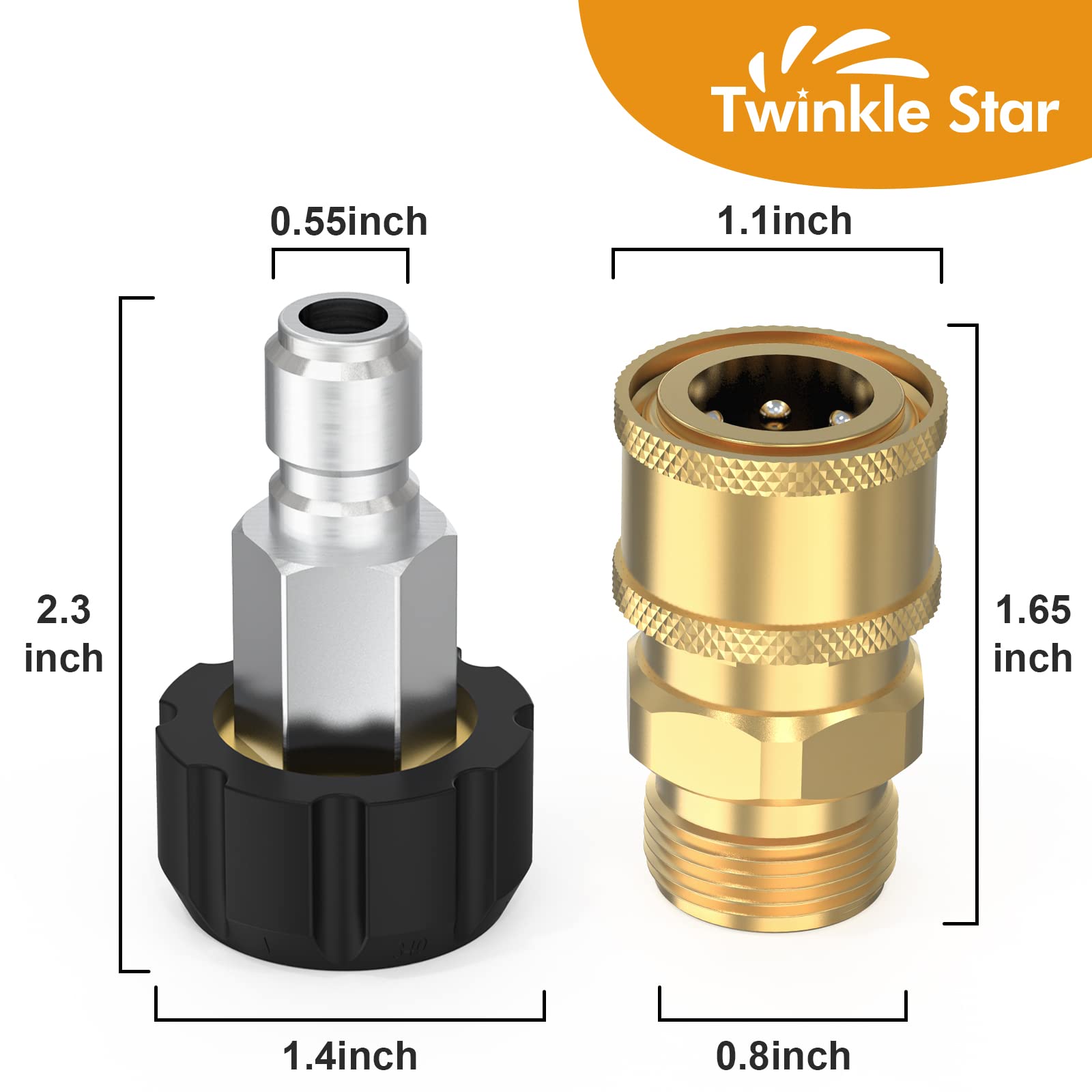 Twinkle Star Pressure Washer Adapter Set, Quick Connect Gun to Wand, M22 14mm to 1/4" Quick Connect Kit 5000 PSI, 2 Pcs