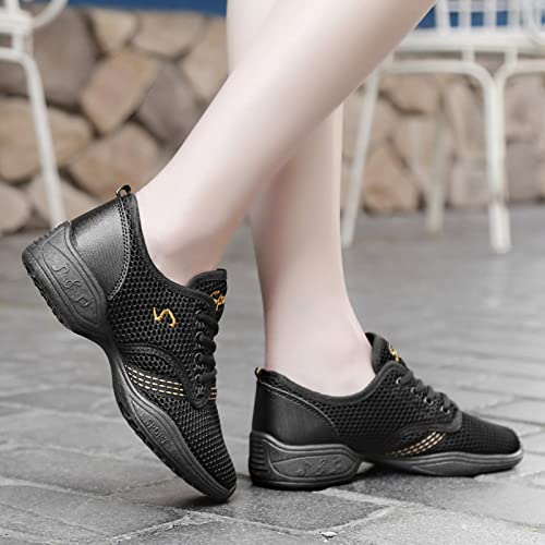 Women's Jazz Shoes Lace up Dance Sneaker Split Sole Lightweight Walking Shoes Breathable Sport Gym Black 37