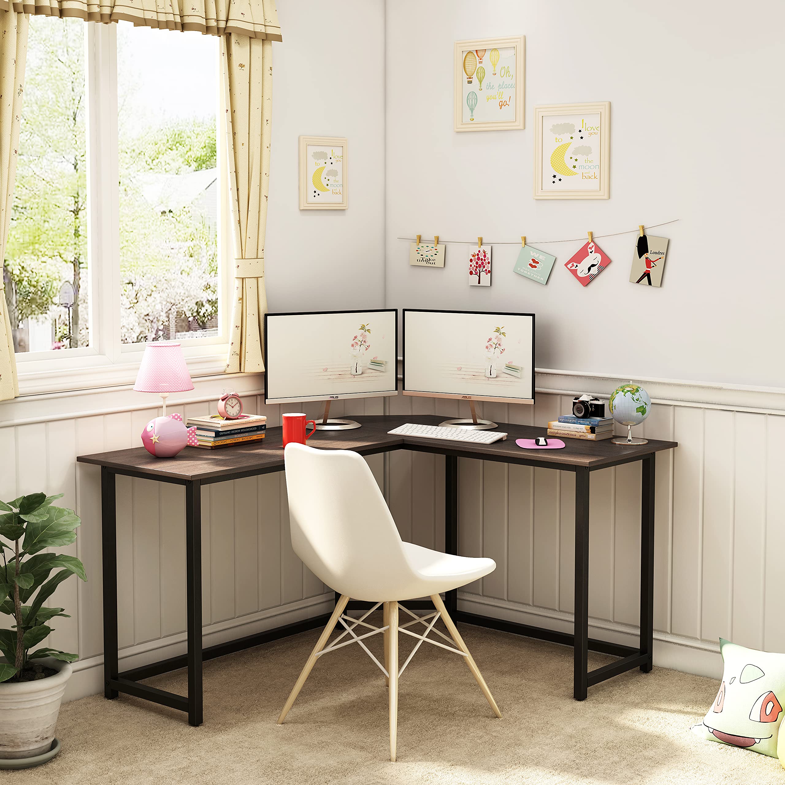 XINDACLOVER Small Corner Computer Desk L Shaped, 55 Inch Modern Simple Style PC Desk, Wooden Workstation for Home Office, Laptop Study Table for Small Spaces (Black Oak)