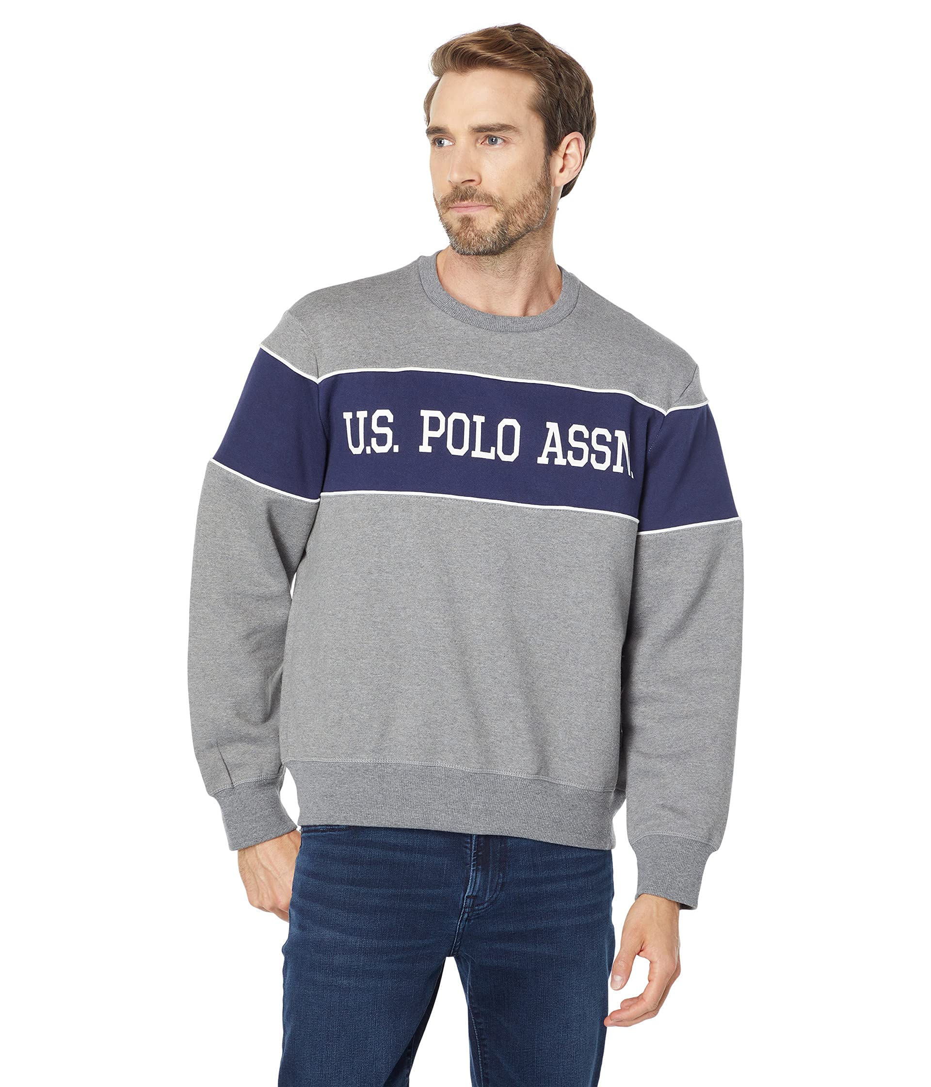U.S. Polo Assn. Men's Classic Long Sleeve Sweatshirt, Pullover Campus Heather Grey, S