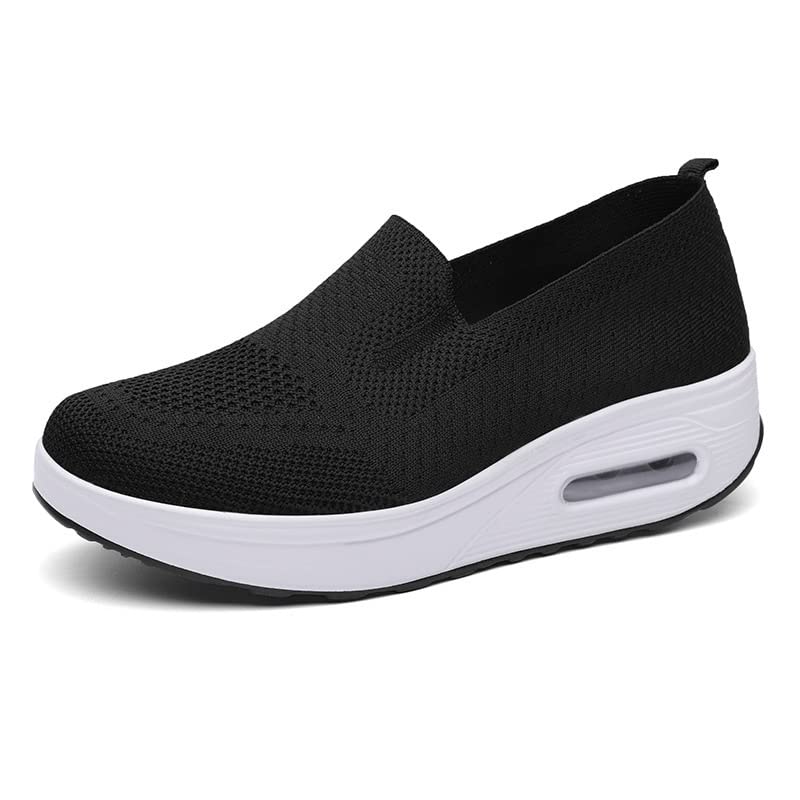 Women's Orthopedic Sneakers,Air Cushion Slip-On Walking Shoes, Mesh Stretch Platform Sneakers, Comfortable Casual Fashion Sneaker Walking Shoes (Color : Black, Size : 5.5)
