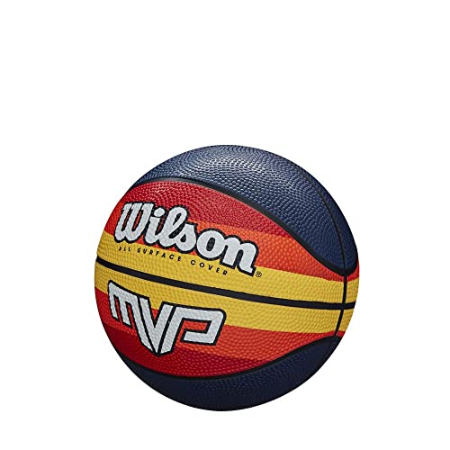 WILSON Men's MVP Retro Basketball, Blue/Red/Orange/Yellow/White, Size 7