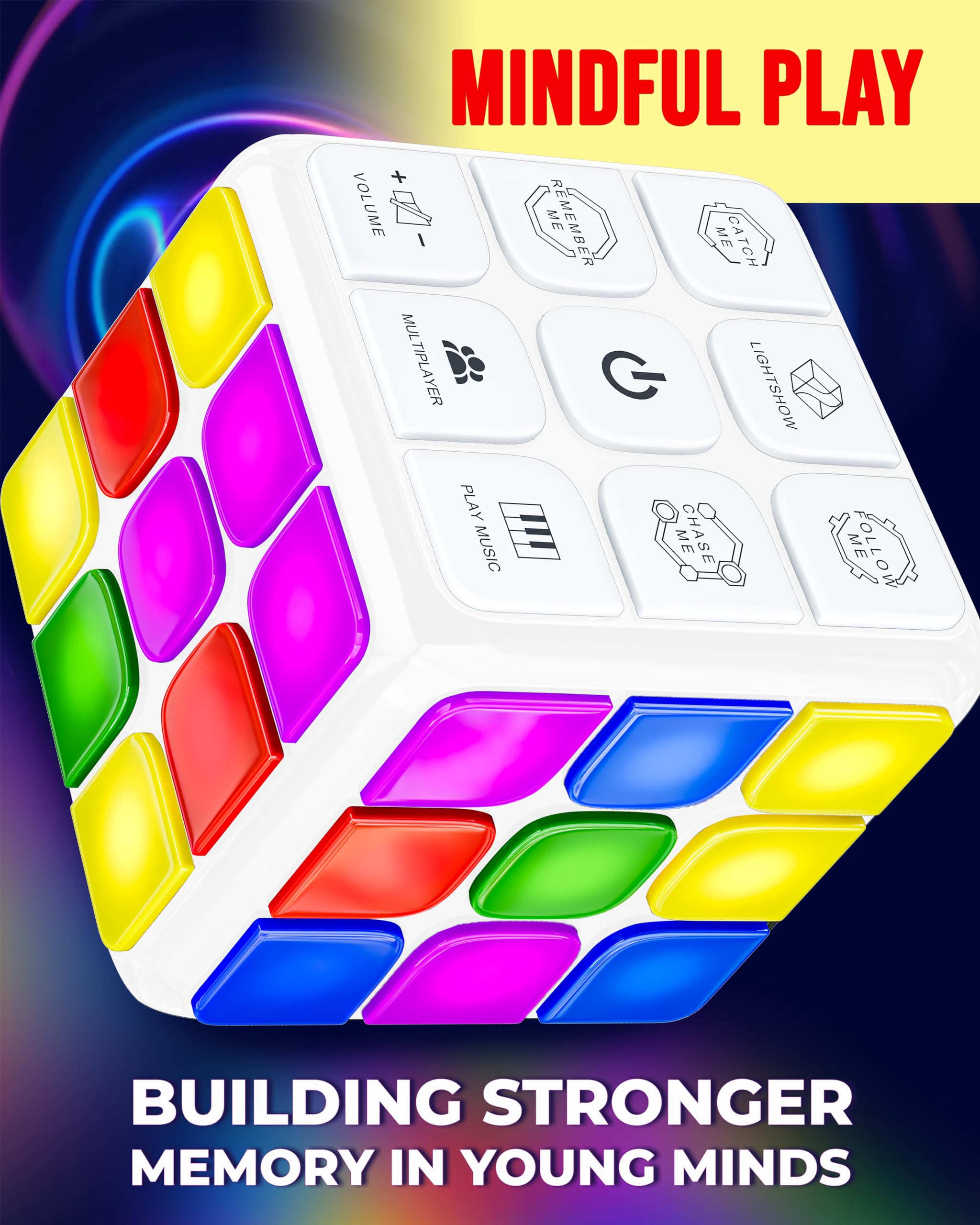 Skywin Puzzle Cube Game (White) - Flashing Cube Handheld Electronic Games Stem Toy - Fun Memory Games & Brain Games for Adults and Kids