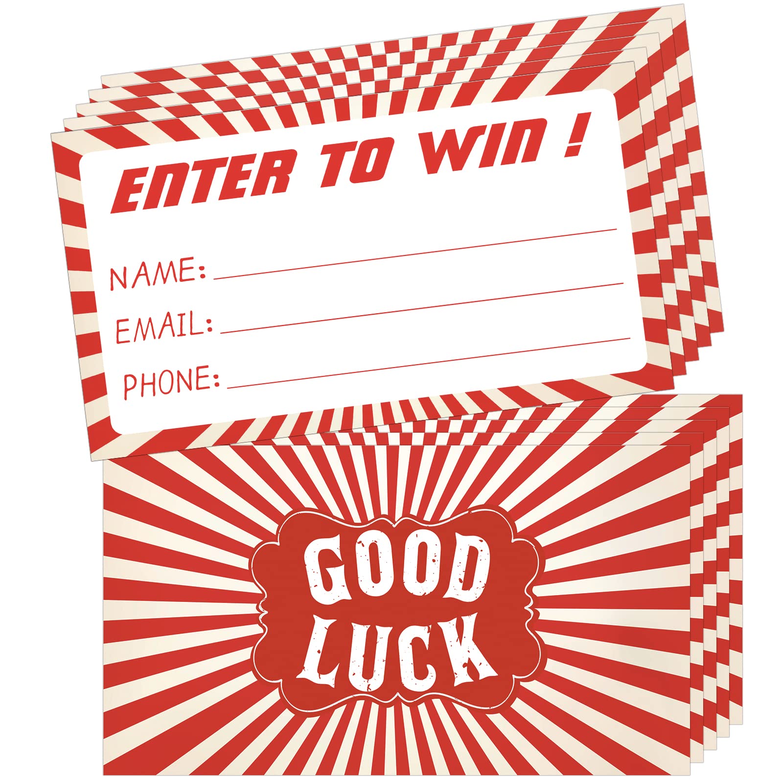 Tomioziey 300 Raffle Tickets Enter to Win Cards-3.5”x2” Entry Form Cards for Contest,Ballot Box,50/50,Raffle Drum with Email Address and Phone Number Fields-Red