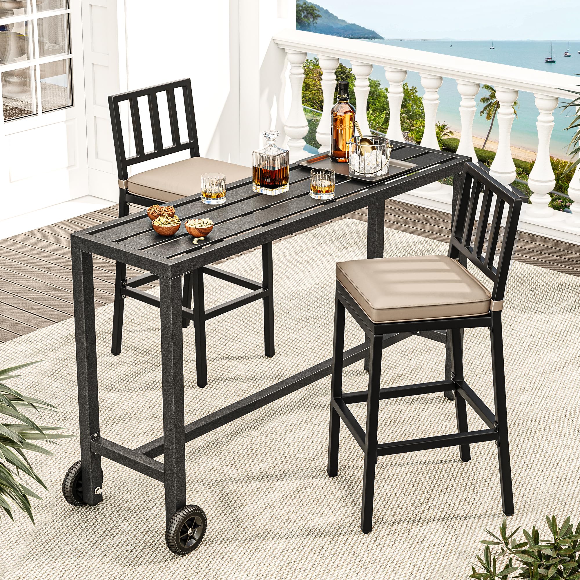 YITAHOME 55" Outdoor Bar Table, Rectangle Narrow Counter Height Table, Ideal Bar Height Table for Balcony, Patio, Garden, Yard, Poolside, Silver Bottom Texture